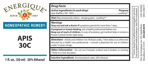 Apis By Energique Inc Apotheca Company Drug Facts