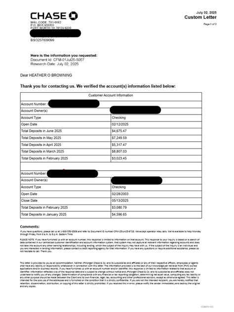 Chase Bank Account Verification Letter Pdf Information Banks