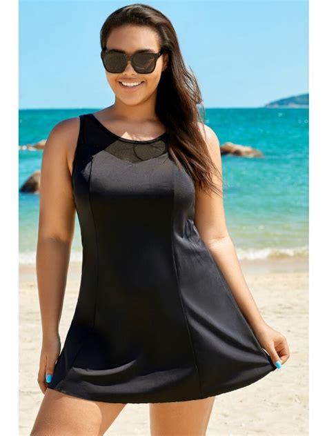 Black Elegant Women Mesh High Neck Swimdress Meetcurve Meetcurve
