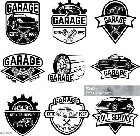 빈티지 자동차 서비스 레이블 설정 합니다 배지 기호 엠 블 럼 라벨에 대 한 디자인 요소입니다 벡터 일러스트 레이 션 벡터에 대한 스톡 벡터 아트 및 기타 이미지 Istock