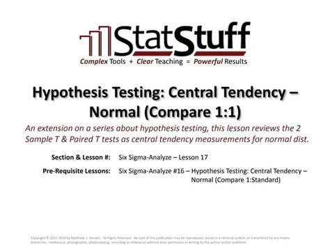 Hypothesis Testing Central Tendency Normal Compare 1 1 Ppt