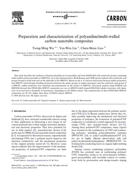 Preparation And Characterization Of Polyanilinemulti Walled Carbon Nanotube Composites Pdf