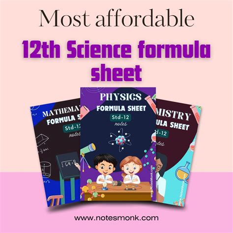 Formula Sheet Pcm Std 12 Combo Notesmonk