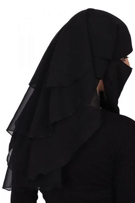 Georgette Plain 4 Layer Niqab 4 Palla Naqaab Nose Peice Hijab At Rs