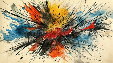 A Vibrant Abstract Artwork Featuring Explosive Colors And Dynamic Splashes Stock Illustration