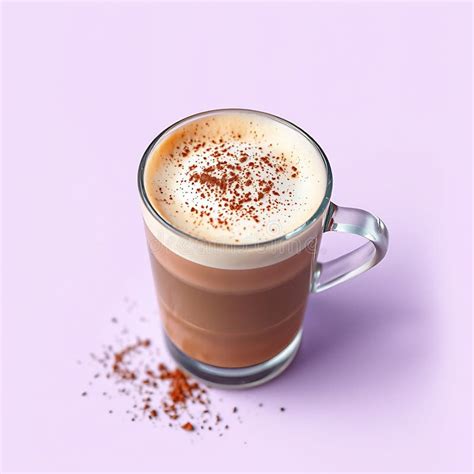A Frothy Cappuccino With Chocolate Dust On A Pastel Lavender Background