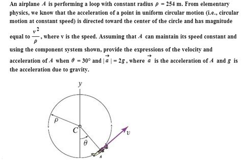 Solved An Airplane A Is Performing A Loop With Constant Chegg
