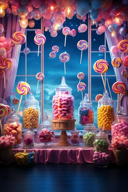 Premium Ai Image Backdrop Of Candy Shop Backdrop Candy Jars Lollipop Stand Candy Floss Ma For