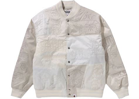 Bape Patchwork Varsity Jacket Ivory Mens Ss24 Us
