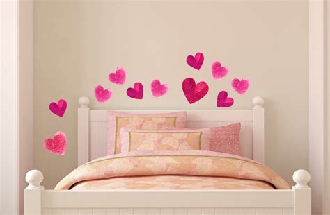 Sticker Autocollant Décoratif Illustration Des Coeurs Avec Des Strasses Couleur Rose Glamour