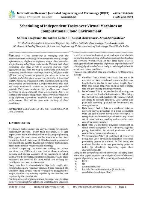 Pdf Scheduling Of Independent Tasks Over Virtual Machines On