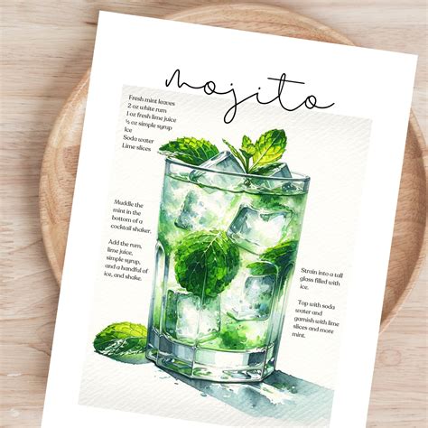 Mojito Cocktail Recipe Card Mojito Printable Cocktail Recipe Print