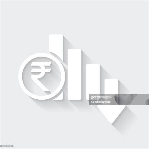 Indian Rupee Rate Decrease Icon With Long Shadow On Blank Background Flat Design High Res Vector