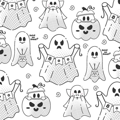 Cute Ghost Pattern With Pirate And Pumpkin Characters 51682504 Vector Art At Vecteezy