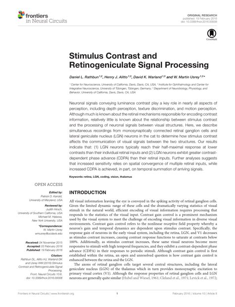 Pdf Stimulus Contrast And Retinogeniculate Signal Processing