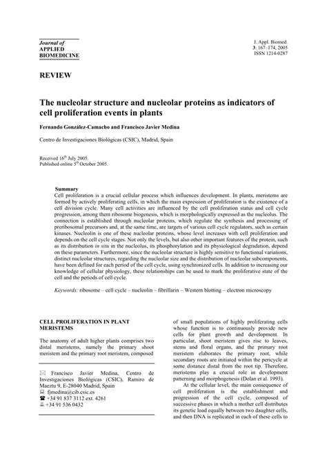 Pdf The Nucleolar Structure And Nucleolar Proteins As Indicators Of