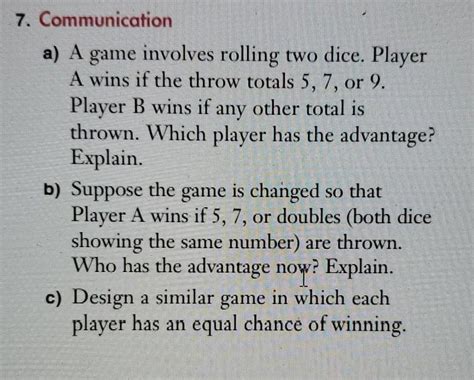 solved 7 communication a a game involves rolling two dice