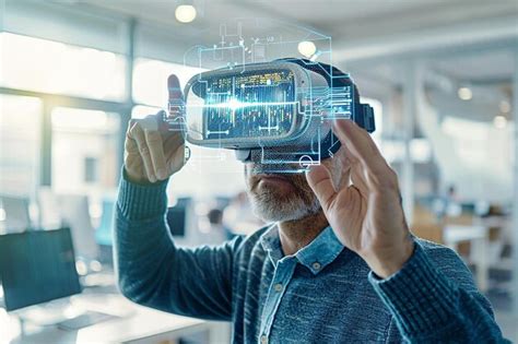 Young Man Using Virtual Reality Glasses And Touching Vr Interface Premium Ai Generated Image