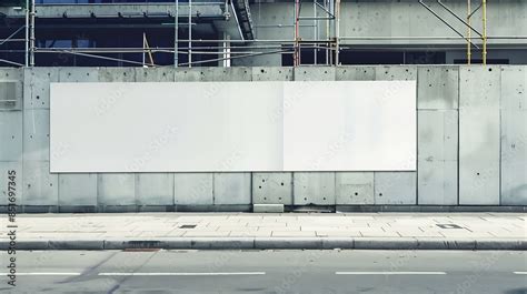 Blank Long White Hoarding With Space For Mockup Information Located In Front Of Construction