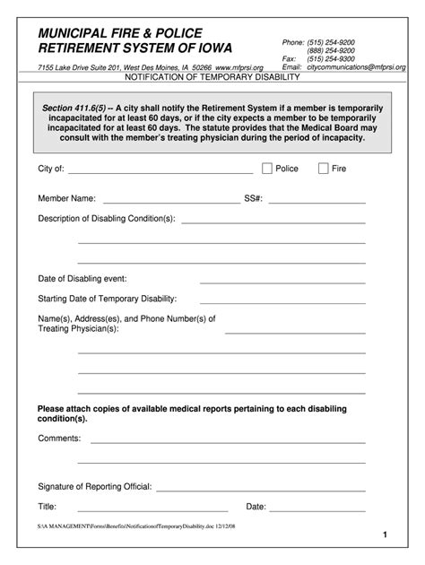 Fillable Online Mfprsi Notification Of Temporary Disability Mfprsi Fax Email Print Pdffiller