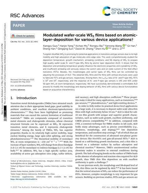 Pdf Modulated Wafer Scale Ws 2 Films Based On Atomic Layer Deposition For Various Device