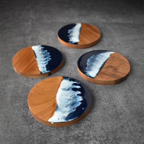 Oceana Wood Resin Coasters Set Of 4 Spruce And Pop