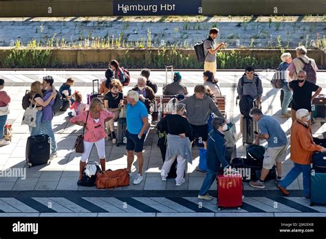 Many People Waiting At The Track For Their Train Main Station Hamburg