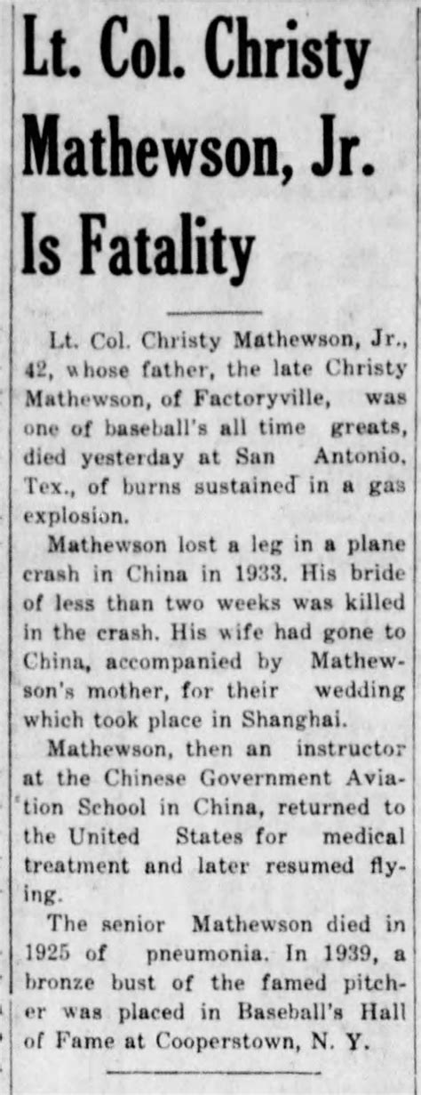 Christopher “christy” Mathewson Jr 1906 1950 Find A Grave Memorial