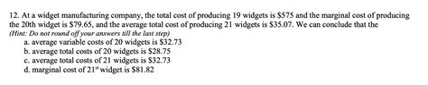 solved 12 at a widget manufacturing company the total cost