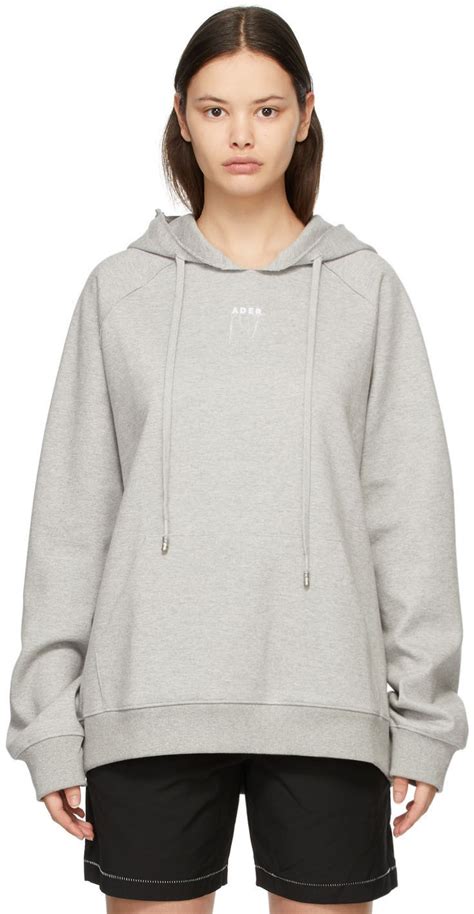 buy ader error ader error grey embroidered logo hoodie at 44 off