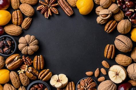 Top View Of Assorted Nuts And Dried Fruits With Pecan Premium Ai