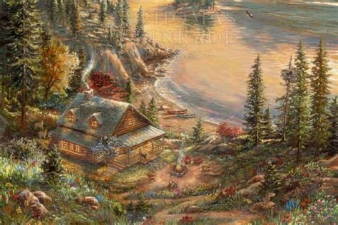 Thomas Kinkade Log Cabin In The Mountains