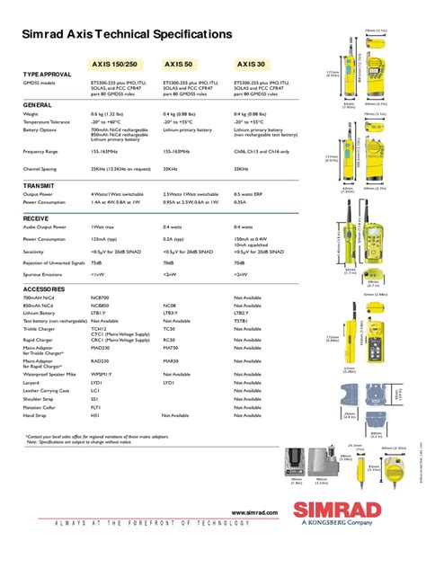 Simrad Axis Vhf Tech Spec Pdf Battery Charger Rechargeable Battery