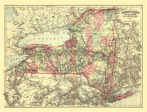 Historic State Map New York Asher 1871 30 25 X 23 Vintage Wall Art