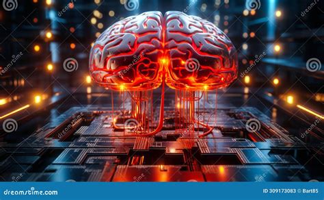 Red Illuminated Artificial Intelligence Brain In A Futuristic Data Center Symbolizing Advanced