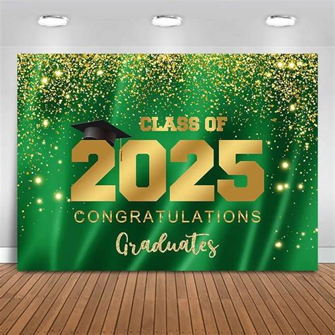 Graduation Backdrop Class Of 2025 Green Gold Glitter Background 2025