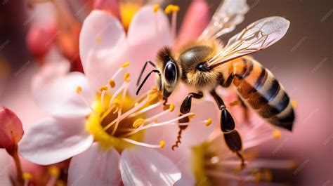 Premium Ai Image Bee Or Honeybee Honey Comb Background