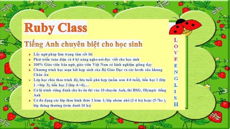 Ruby Class Tiếng Anh Chuyên Biệt Cho Học Sinh Hanoi