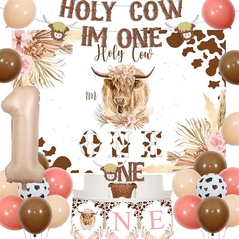 Fangleland Highland Cow 1st Birthday Decorations Holy Cow