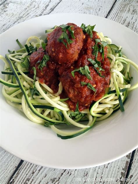 Easy Zucchini Spaghetti And Turkey Meatballs The Lean Clean