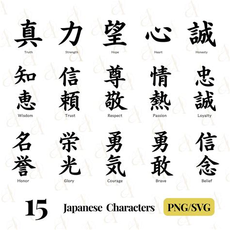 Japanese Word Svg Bundle Strength Kanji Symbols Png Hope Kanji