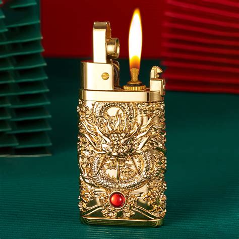 Sevenlots Vintage Trench Carving Dragon Lighters Creative Brass