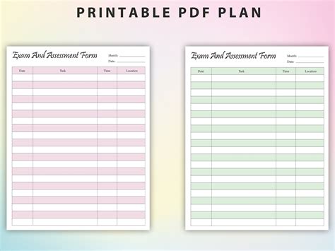 Printable Exam And Assignment Planner Assessment Tracker Template