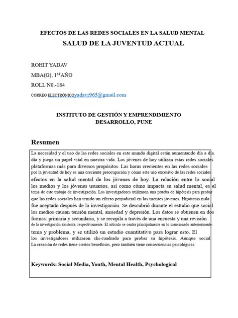 Efectos De Las Redes Sociales En La Salud Mental De La Juventud Actual