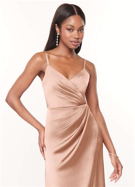 Rose Gold Azazie Maci Stretch Satin Dress Bridesmaid Dresses Azazie