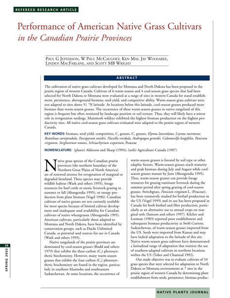 Pdf Performance Of American Native Grass Cultivars In The Canadian