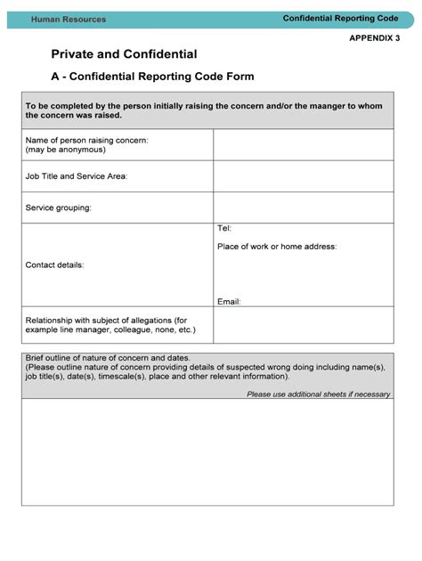 Fillable Online 5 Confidential Reporting Code Reporting Form Fax Email