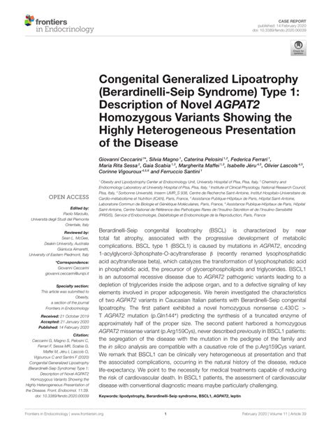 Pdf Congenital Generalized Lipoatrophy Berardinelli Seip Syndrome
