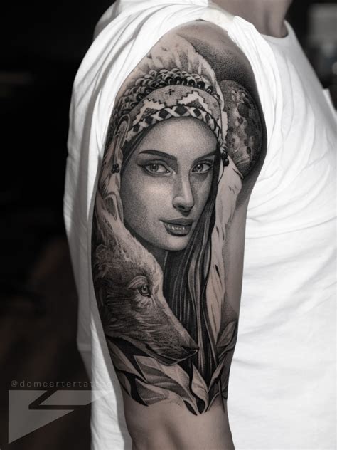 Native American Portrait Tattoos Black And Grey Native American Woman