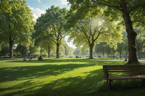 Premium Photo A Park Bench In A Park With A Tree In The Background